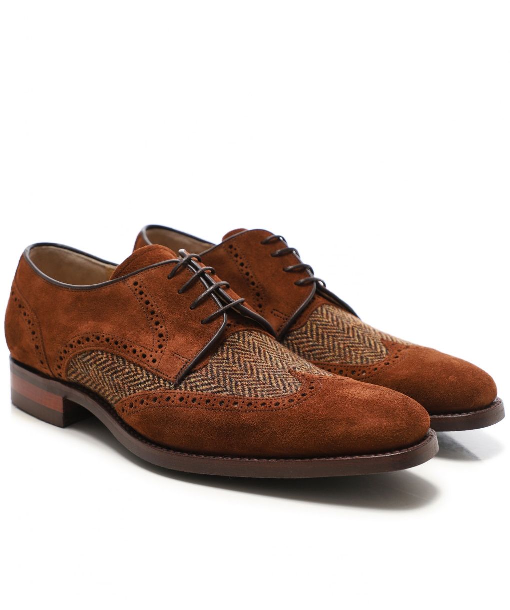 Barker Brown Suede Tweed Jackson Derby Shoes