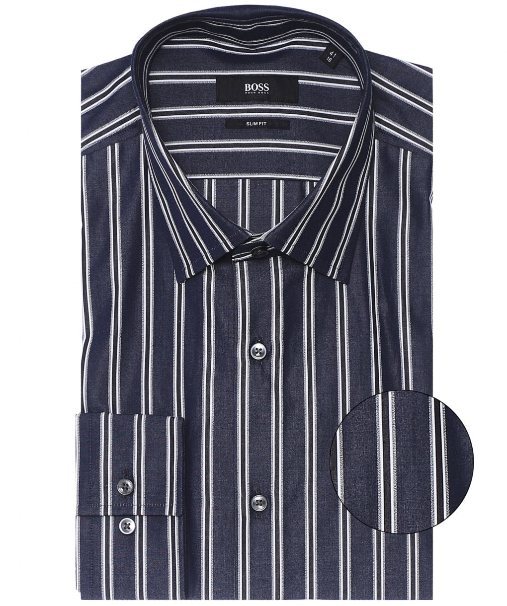 BOSS Navy Slim Fit Striped Jango Shirt | Jules B