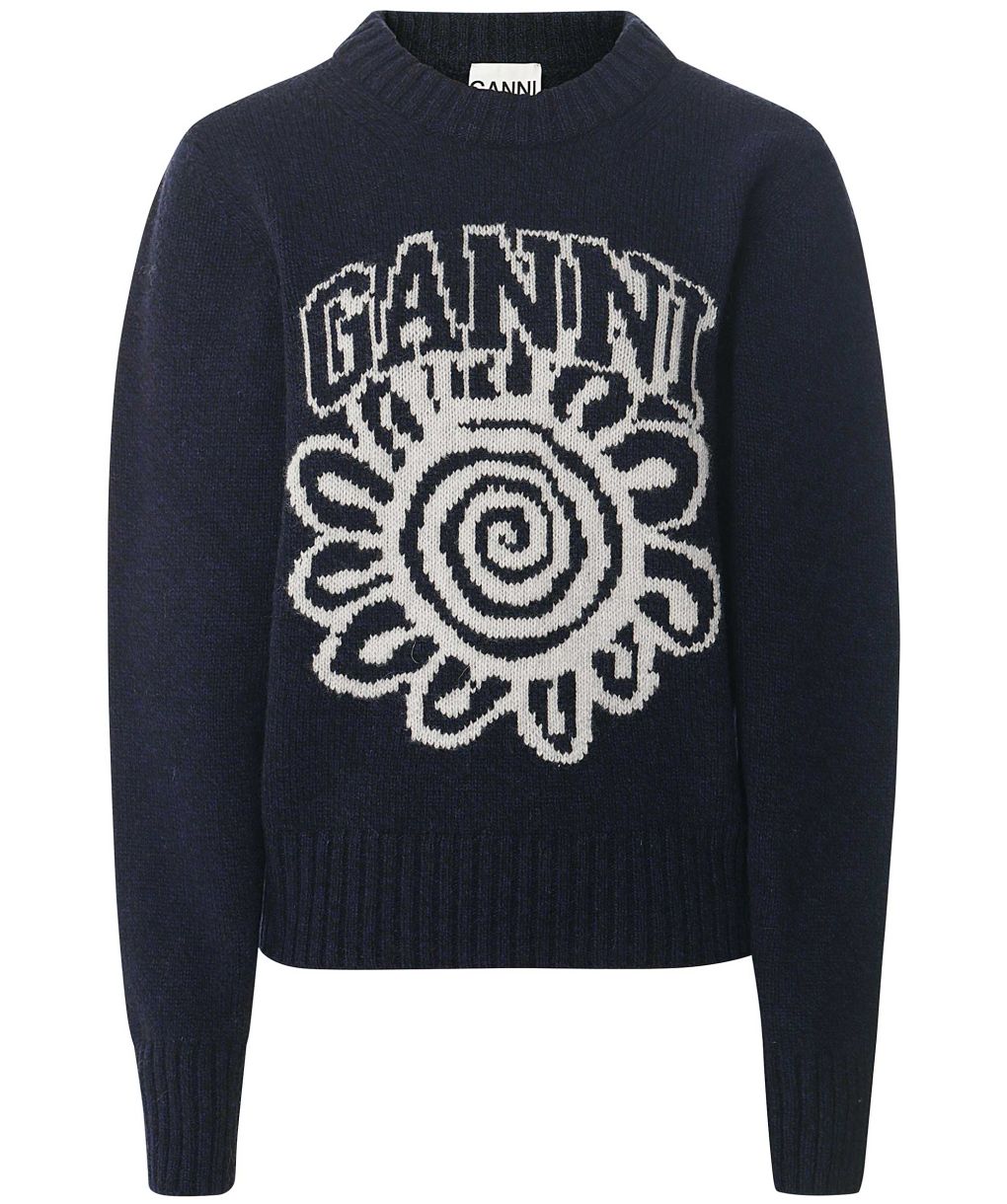 GANNI Navy Wool Flower Jumper | Jules B