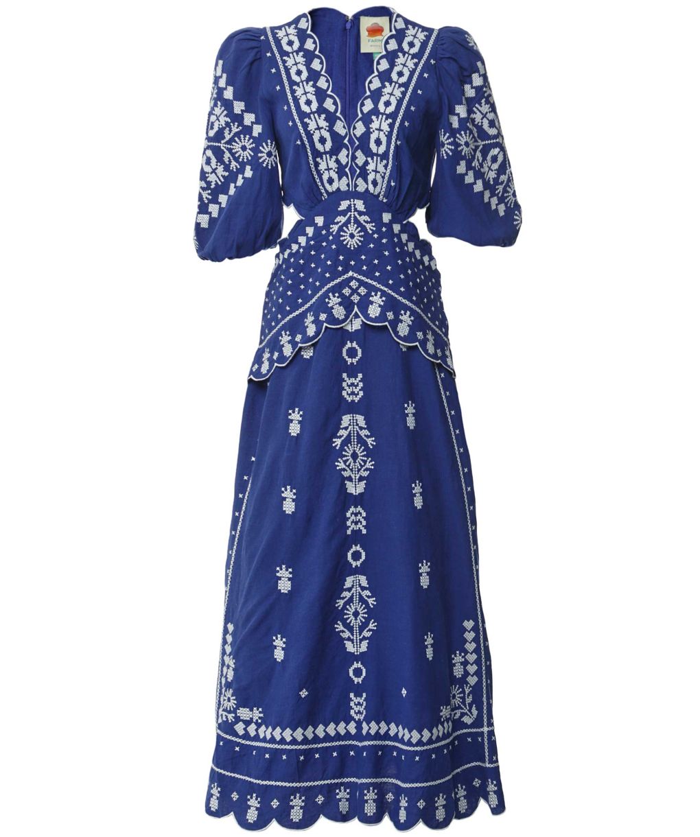 Farm Rio Embroidered Cut-Out Midi Dress