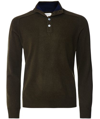 Hartford Olive Wool Cashmere Half-Button Jumper | Jules B