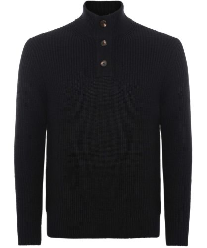 Thomas Maine Navy Rib Knit Half Button Jumper