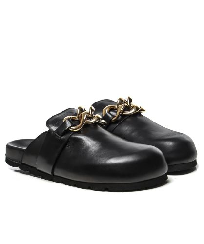 ALOHAS Black Fireplace Chain Leather Clogs | Jules B