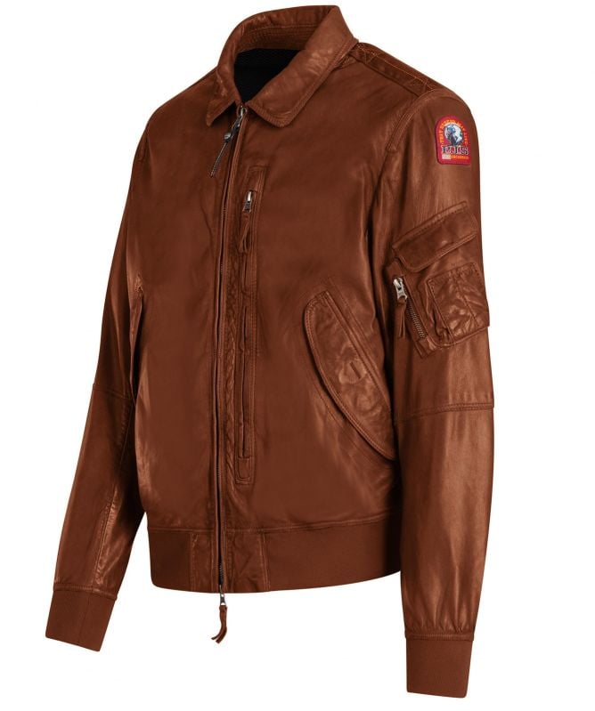 Parajumpers Brown Waxed Leather Brigadier Jacket | Jules B
