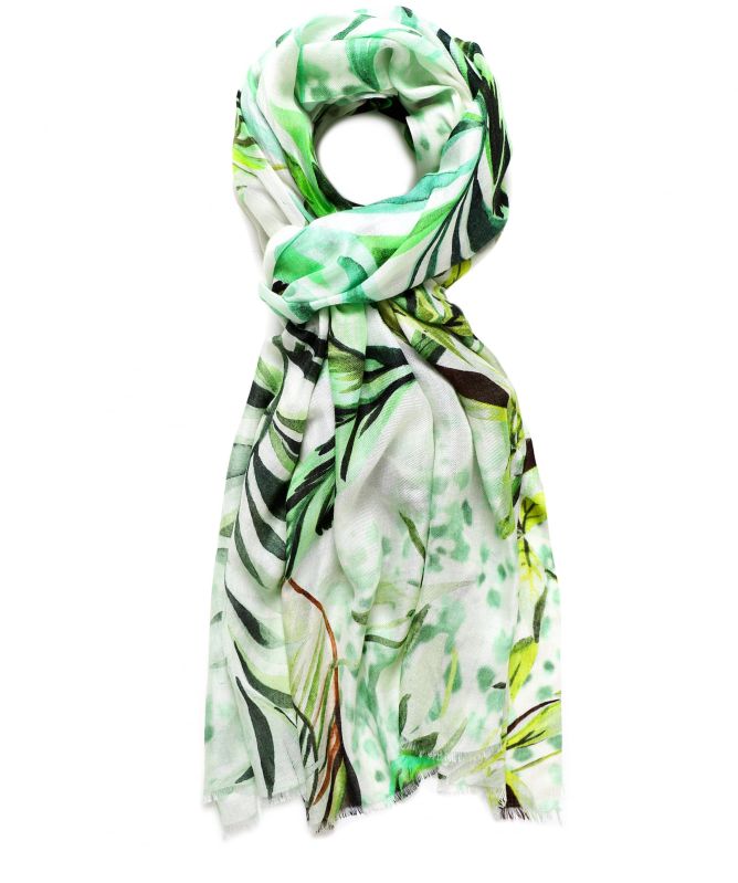 Ahujasons Jungle Leaf Print Cashmere Blend Scarf | Jules B