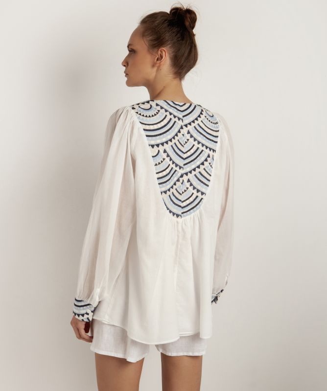 Greek Archaic Kori Embroidered Cotton Blouse