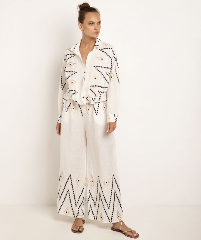 Greek Archaic Kori Linen Zig Zag Shirt