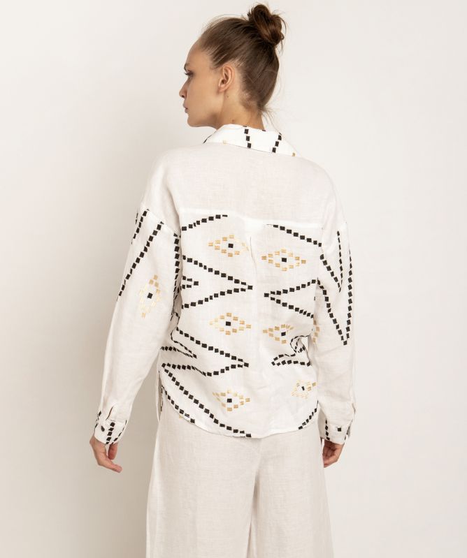 Greek Archaic Kori Linen Zig Zag Shirt