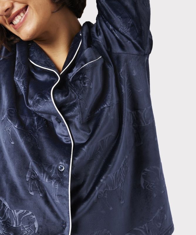 Chelsea Peers Velour Zebra Print Long Pyjamas