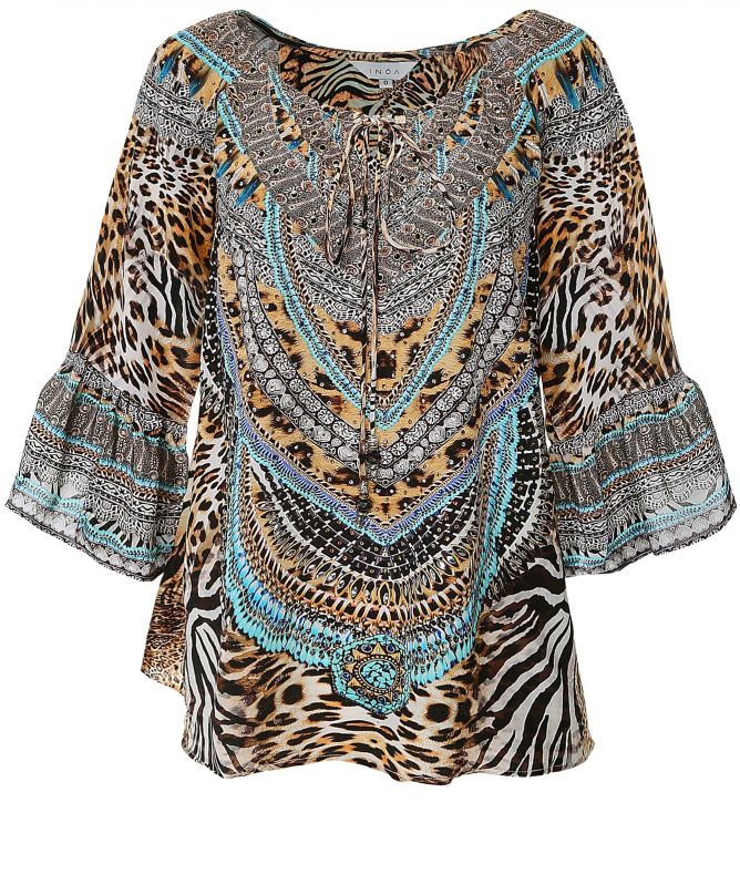 Inoa Brown Savannah Silk Boho Top | Jules B