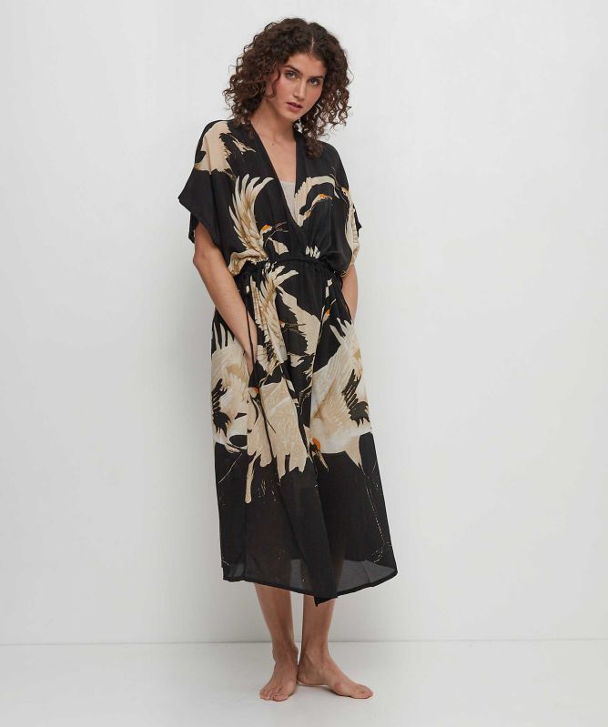 One Hundred Stars Black Stork Drawstring Dress