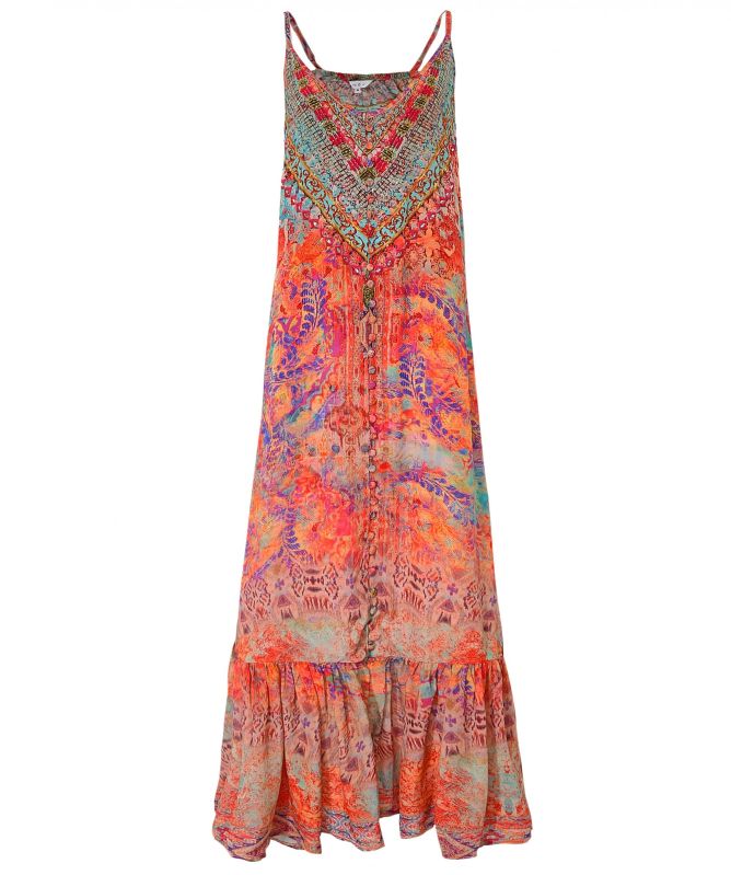 Inoa Orange Modena Silk Frill Hem Maxi Dress | Jules B