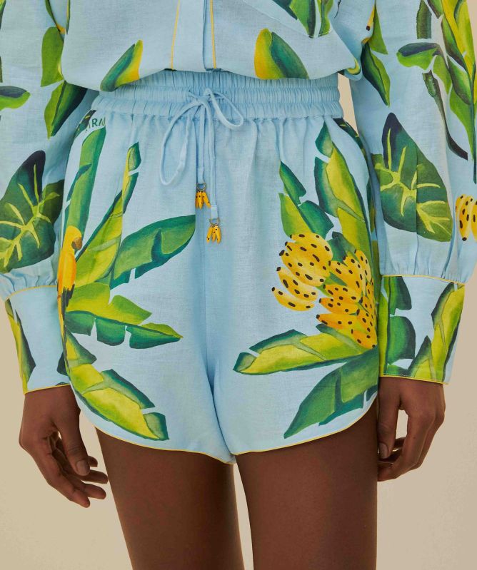 Farm Rio Blue Summer Foliage Scarf Shorts