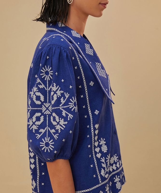 Farm Rio Embroidered Short Sleeve Shirt