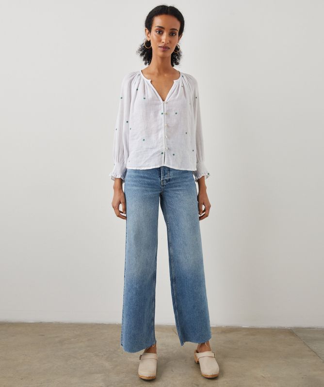 Rails Mariah White Daisy Embroidered Shirt | Jules B
