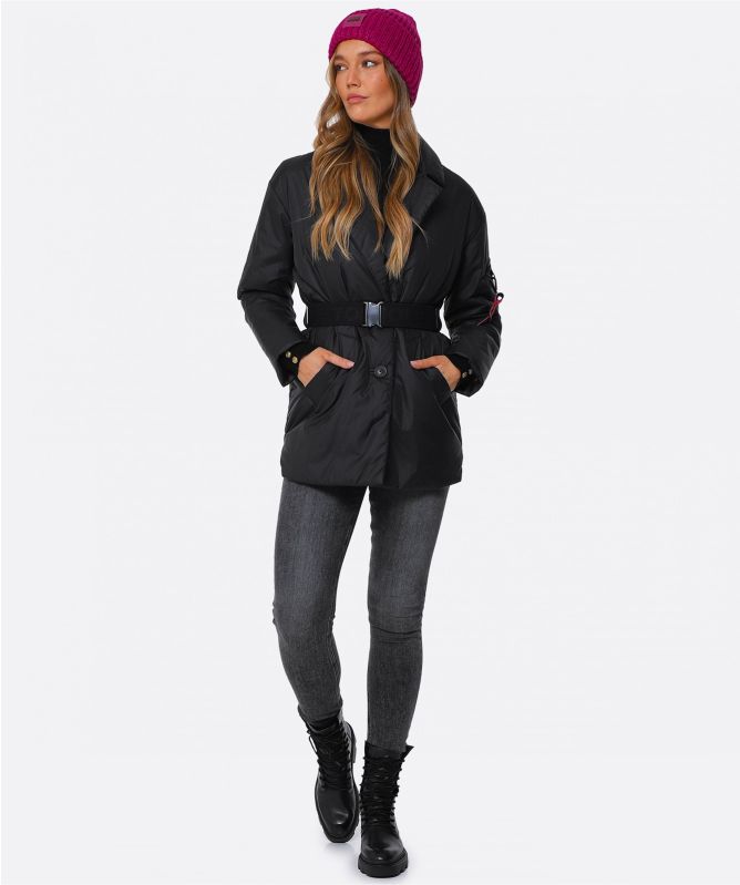 Creenstone Black Belted Puffer Jacket | Jules B