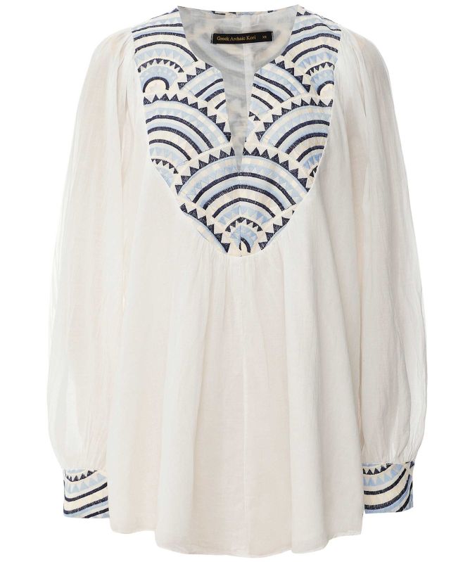 Greek Archaic Kori Embroidered Cotton Blouse