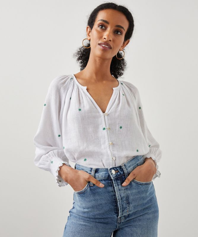 Rails Mariah White Daisy Embroidered Shirt | Jules B