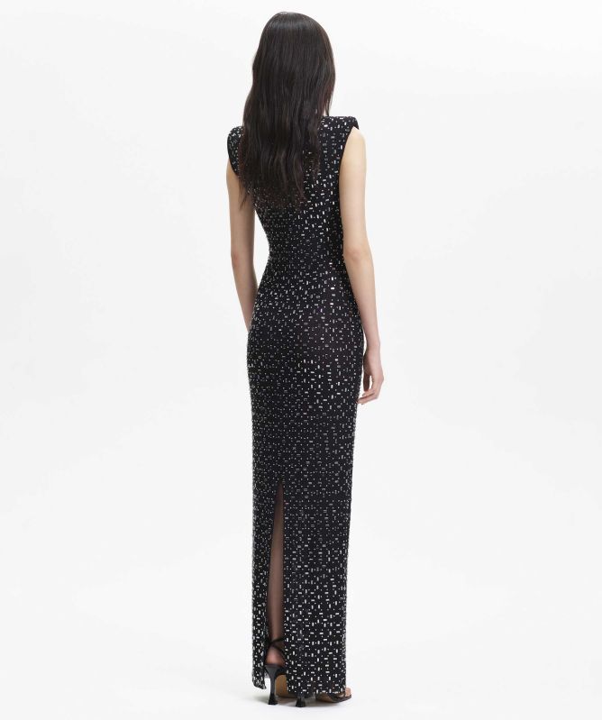 Self-Portrait Black Square Rhinestone Mesh Maxi Dress | Jules B
