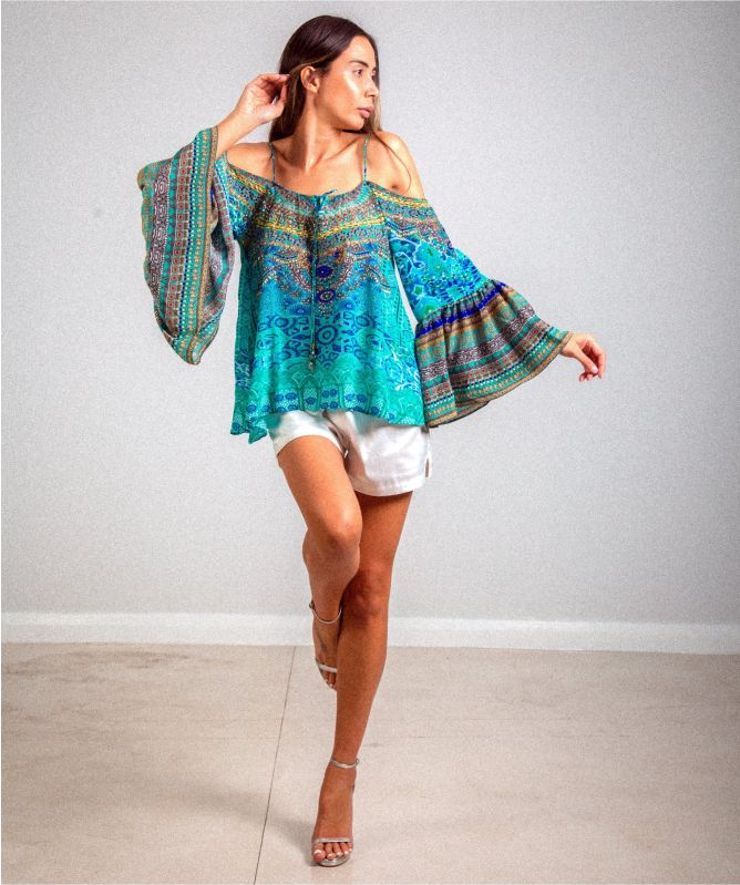 Inoa Blue Atlantis Silk Gypsy Top | Jules B