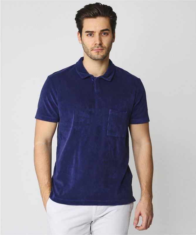 Universal Works Blue Terry Fleece Vacation Polo Shirt | Jules B