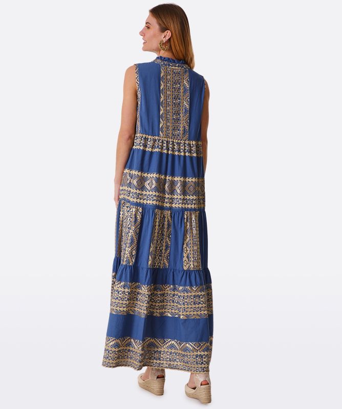 Greek Archaic Kori Linen Embroidered Midi Dress | Jules B