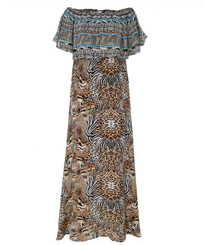 Inoa Brown Savannah Silk Frill Neck Dress | Jules B
