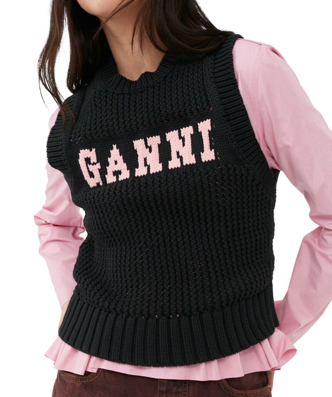 GANNI Black Organic Cotton Rope Vest | Jules B