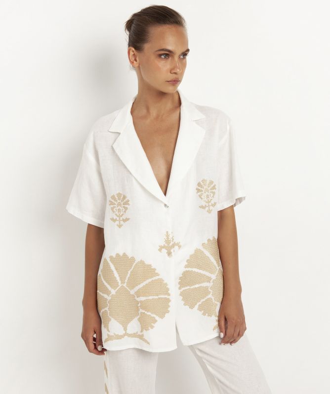 Greek Archaic Kori Linen Peacock Jacket | Jules B