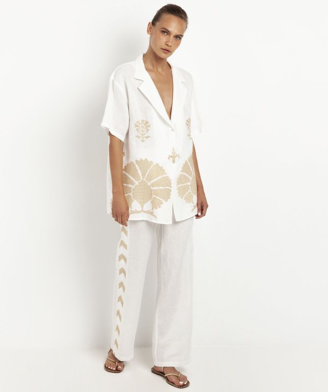 Greek Archaic Kori Linen Peacock Jacket | Jules B