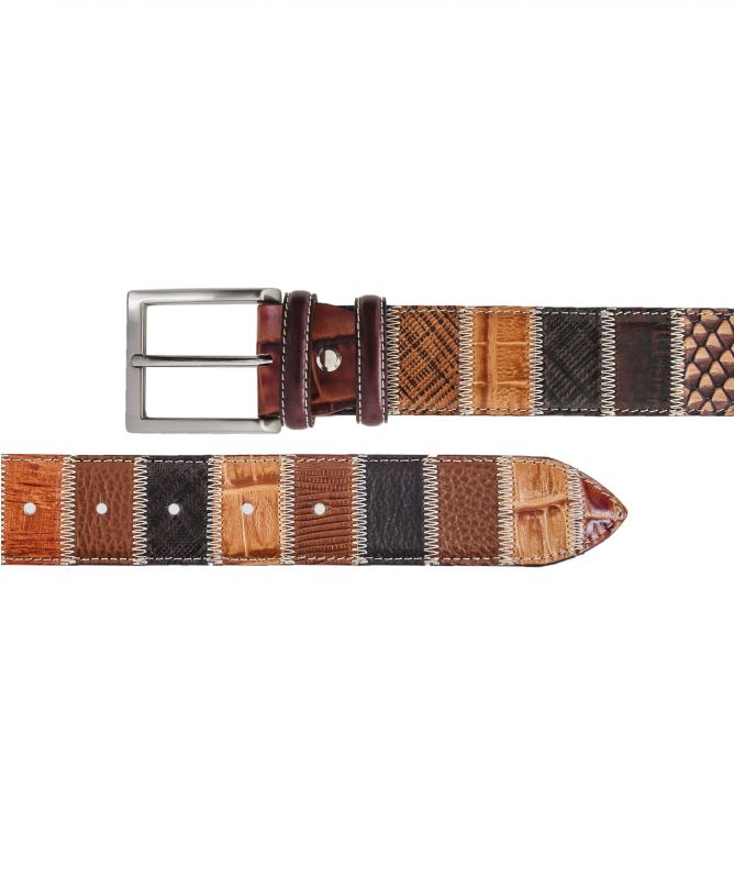 Robert Charles Brown Leather Patchwork Belt 40mm | Jules B