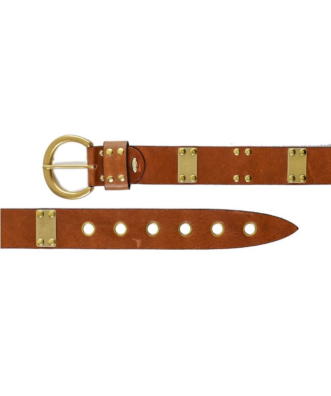 Nanni Brown Leather Studded Bar Belt | Jules B
