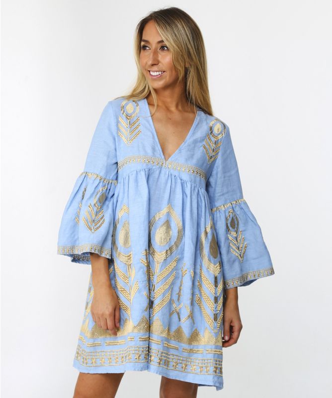 Kori Linen Embroidered V-Neck Dress | Jules B