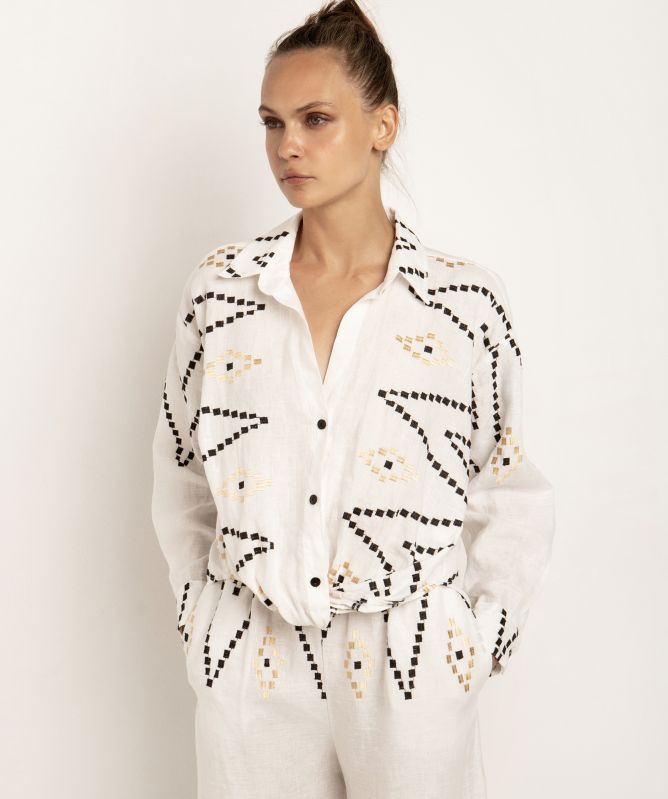 Greek Archaic Kori Linen Zig Zag Shirt