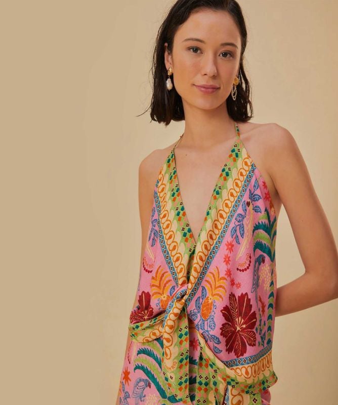 Farm Rio Fruits Queen Scarf Halterneck Top