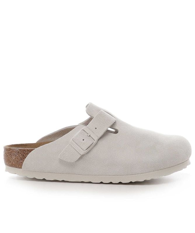 Birkenstock White Boston Suede Leather Clogs