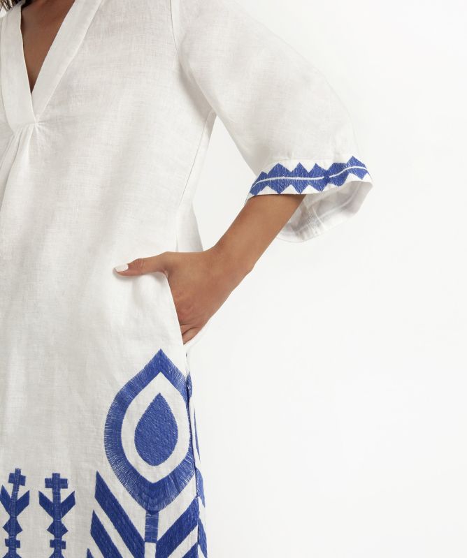 Greek Archaic Kori Linen Feather Midi Dress | Jules B