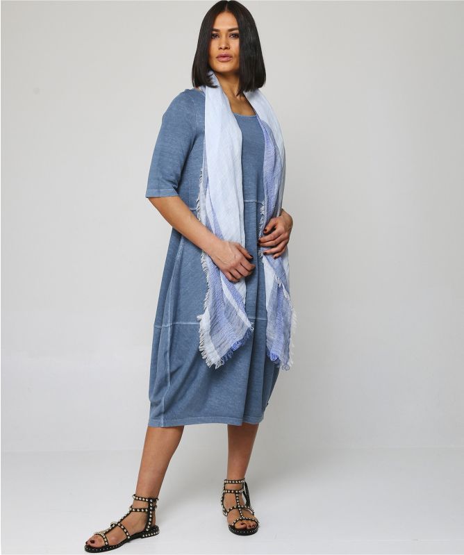 Oska Blue Linen Blend Textured Scarf | Jules B