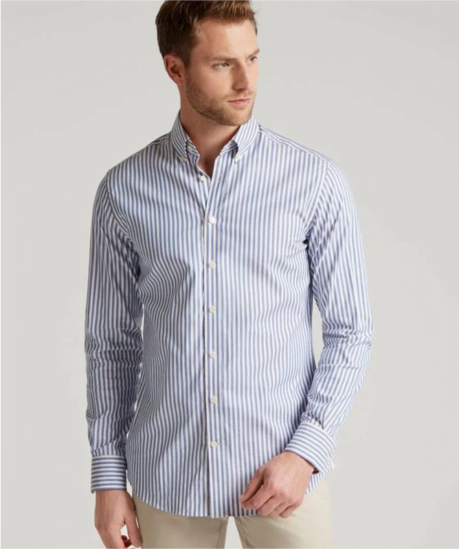 Hackett Blue Slim Fit Butcher Stripe Shirt | Jules B