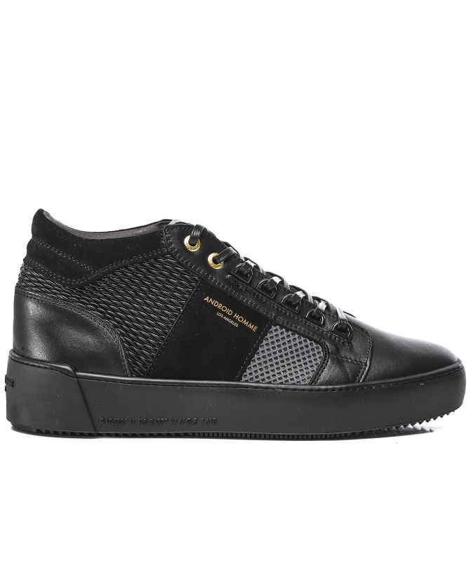 Android Homme Black Woven Propulsion Mid Geo Trainers | Jules B