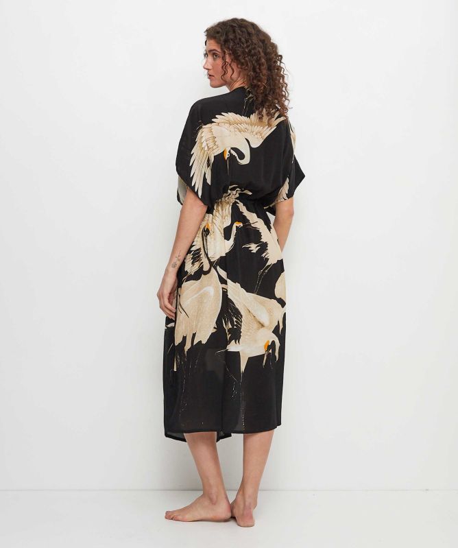 One Hundred Stars Black Stork Drawstring Dress