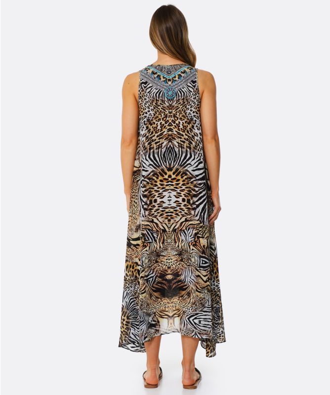 Inoa Brown Savannah Silk Sleeveless Maxi Dress | Jules B