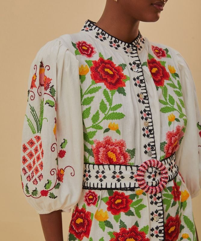 Farm Rio Embroidered Carmina Floral Mini Dress