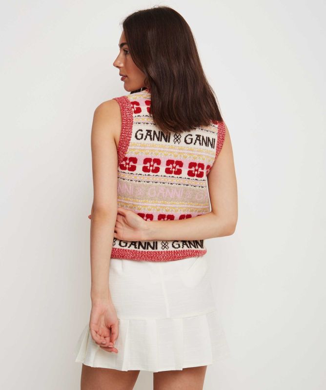 GANNI Graphic V-Neck Knitted Vest | Jules B