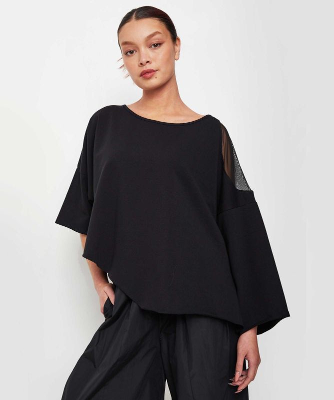 Philomena Christ Asymmetric Mesh Crop Top | Jules B