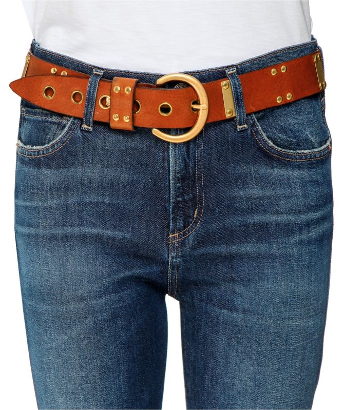 Nanni Brown Leather Studded Bar Belt | Jules B