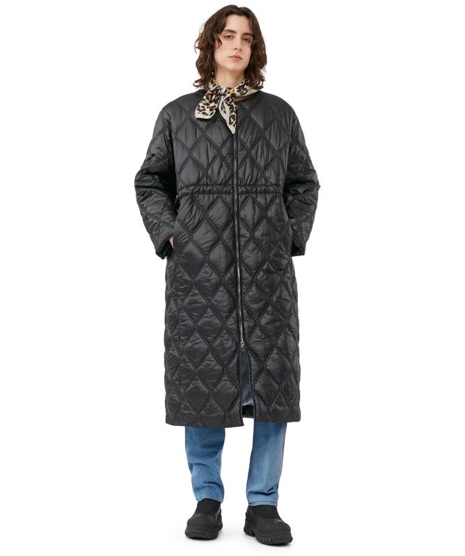 GANNI Black Shiny Quilted Coat | Jules B