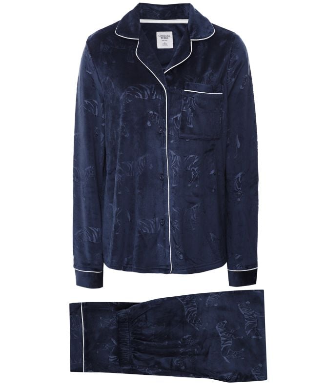 Chelsea Peers Velour Zebra Print Long Pyjamas
