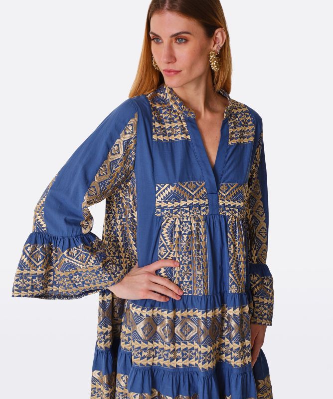 Greek Archaic Kori Linen Embroidered Mini Dress | Jules B
