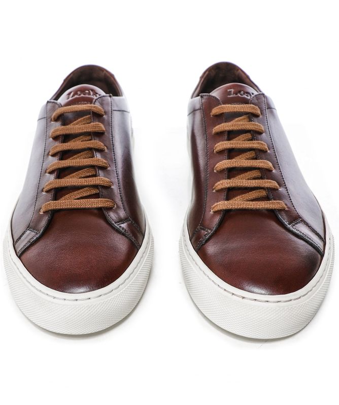 Loake Dark Brown Hand-Painted Leather Sprint Trainers | Jules B